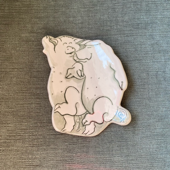 Accents | Vintage Small Pink Black Glazed Pigs Dancing Curved Plate By ...